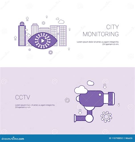 City Monitoring And Cctv Concept Template Web Banner With Copy Space Stock Vector Illustration