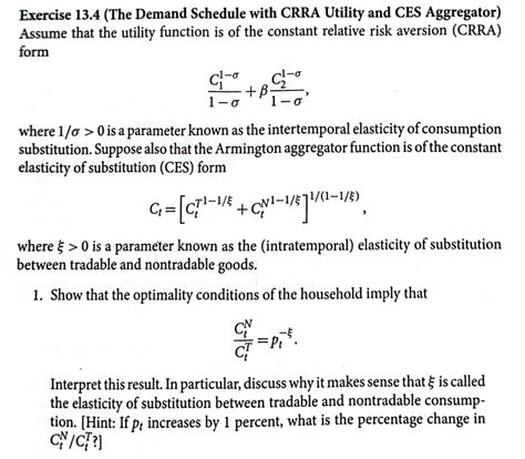 Solved Exercise 13 4 The Demand Schedule With Crra Utility