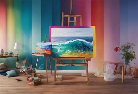 Ai Generated Illustration Of A Vibrant Artist S Easel Beside A Colorful