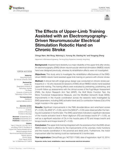 Pdf The Effects Of Upper Limb Training Assisted With An Electromyography Driven Neuromuscular