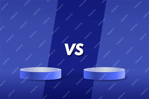 배경 스포츠 대결 무술 전투 경쟁 또는 도전 벡터에 파란색 빈 연단 또는 받침대 라인이 있는 Vs 기호 프리미엄 벡터