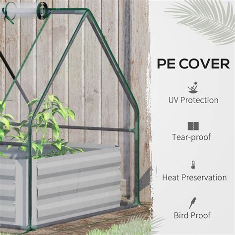 Outsunny Raised Garden Bed With Greenhouse Steel Planter Box With