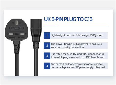 Extension Iec To Bsi Power Cable Uk Power Cord Socket