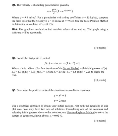 Solved Q1 The Velocity V Of A Falling Parachutist Is Given