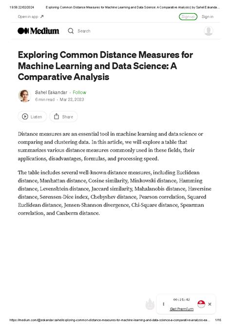 Exploring Common Distance Measures For Machine Learning And Data Science A Comparative Analysis