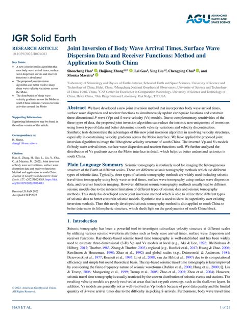 joint inversion of body wave arrival times surface wave dispersion