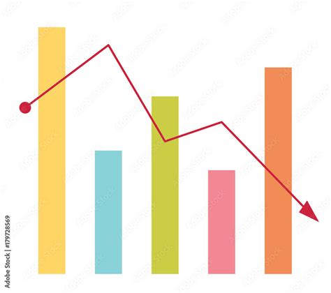 Declining Bar Chart With Arrow Going Down Vector Cartoon Illustration Isolated On White