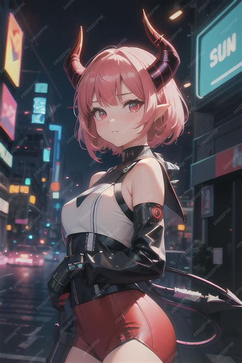 Premium Photo Waterfall Braid Red Demon Horns Cyperpunk Vibes Girl