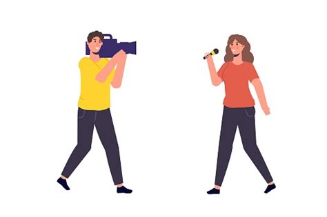 Tv 리포터 캐릭터 기자 특파원 및 카메라 맨 컨셉 벡터 그림입니다 Tv 인물에 대한 스톡 벡터 아트 및 기타 이미지 Tv 인물 기자 회견 뉴스 캐스터 Istock