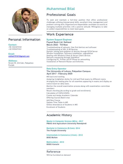 Muhammad Bilal Cv Pdf Computer Network Server Computing