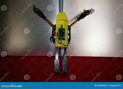 Diy Tricopter Drone Flying Low Pass Above The Grass Field Stock