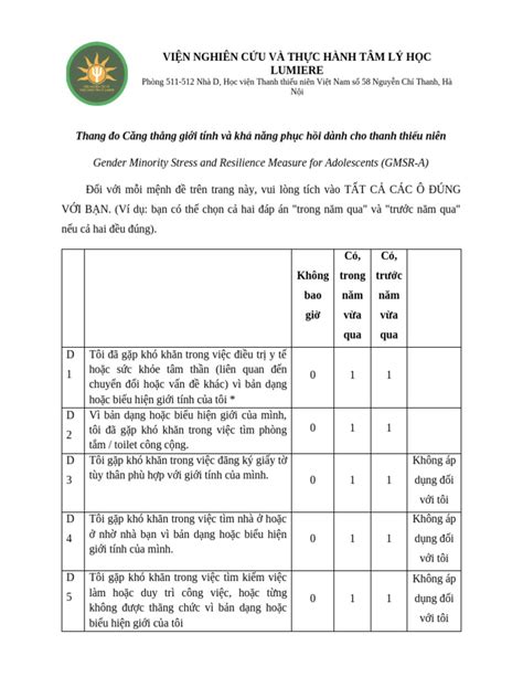 Thang đo Căng Thẳng Giới Tính Và Khả Năng Phục Hồi Dành Cho Thanh Thiếu Niên Gmsr A Pdf