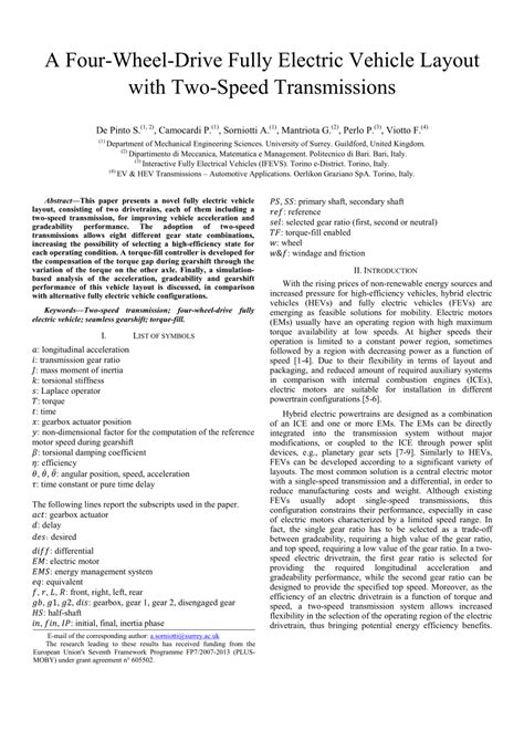 Pdf A Four Wheel Drive Fully Electric Vehicle Layout With Two Speed Transmissions