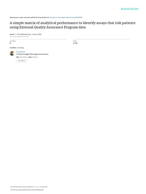 A Simple Matrix Of Analytical Performance To Ident Pdf Assay