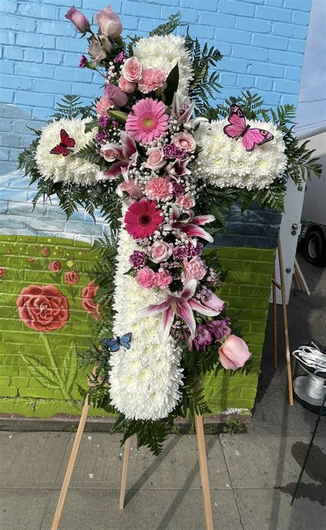 Pink And White Funeral Standing Cross In Fresno Ca Alejandras Flowers