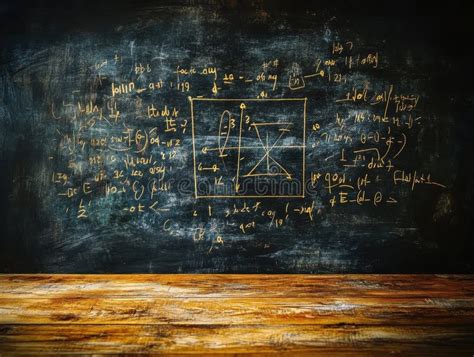 Vintage Classroom Scene With Wooden Table And Blackboard Equations Stock Image Image Of