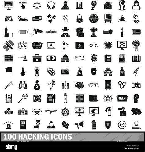 100 Hacking Icons Set Simple Style Stock Vector Image And Art Alamy