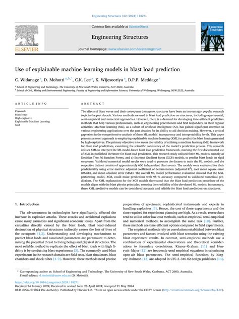 Pdf Use Of Explainable Machine Learning Models In Blast Load Prediction
