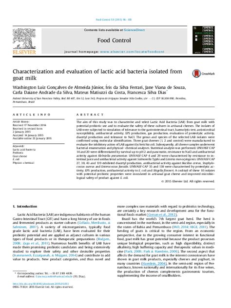 (PDF) Characterization and evaluation of lactic acid bacteria isolated from goat milk