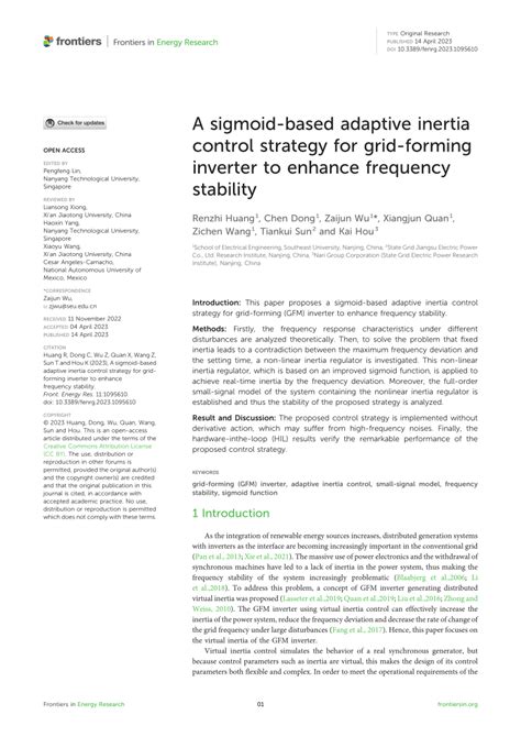 Pdf A Sigmoid Based Adaptive Inertia Control Strategy For Grid