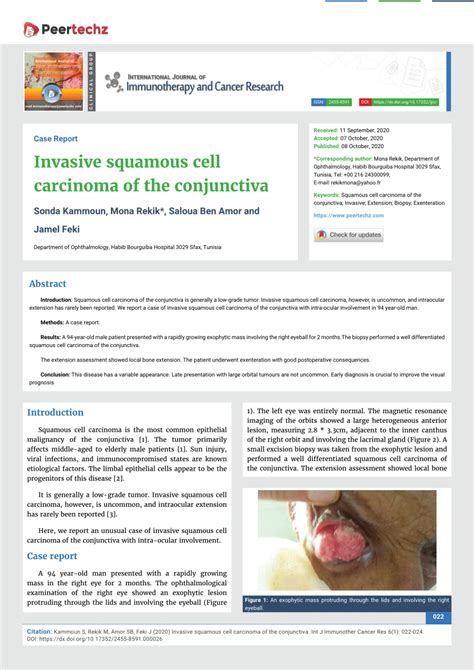 Pdf Invasive Squamous Cell Carcinoma Of The Conjunctiva
