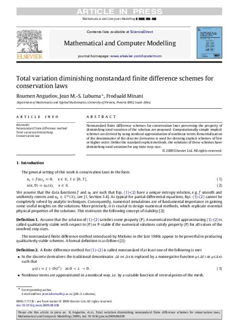 Pdf Total Variation Diminishing Nonstandard Finite Difference Schemes