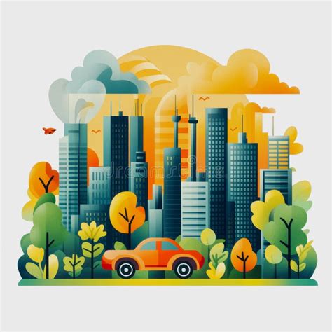 Zero Emissions Cityscape Flat Icon Depicting Trees Buildings Eco Friendly Urban Environment
