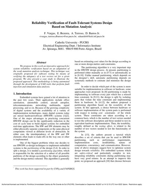 Pdf Reliability Verification Of Fault Tolerant Systems Design Based On Mutation Analysis