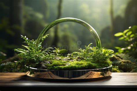 3d Circular Product Podium Pedestal Display In Nature Landscape View Background Plant And Tree