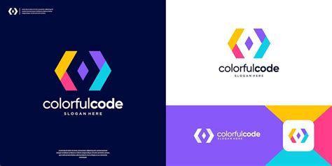 Premium Vector Colorful Programer Logo Icon Geometric Coding Symbol