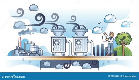 Carbon Capture And Co2 Toxic Emission Storage Underground Outline