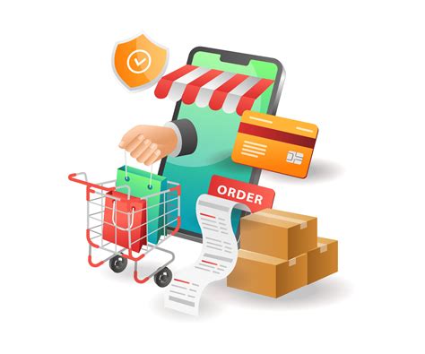 Illustration Isometric Concept Safety Of Online Shopping In E Commerce Stores 5638074 Vector