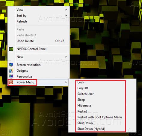 Add Power Button To The Right Click Context Menu In Windows AvoidErrors