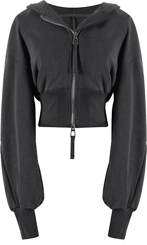 Arssm Cropped Hoodie Women Zip Up Long Sleeve Sweatshirts Casual