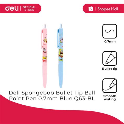 Deli Q63 Bl Spongebob Bullet Tip Ball Point Pen 0 7mm Blue Shopee