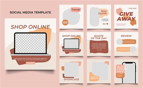 소셜 미디어 템플릿 배너 패션 판매 프로모션 베이지 브라운 색상 완전히 편집 가능한 사각형 포스트 프레임 퍼즐 유기농 판매 포스터 Advertising Week에 대한 스톡