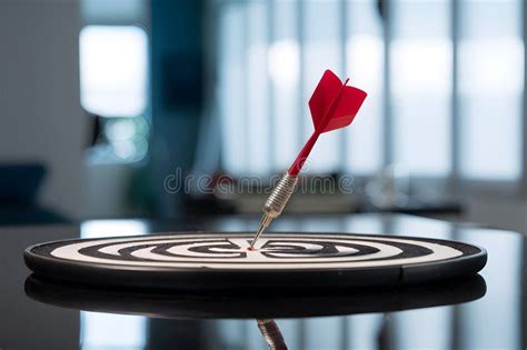 dartboard with red dart on reflective surface symbolizing precision