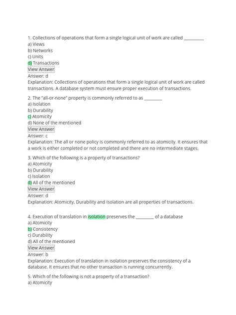 Model Of Questions Mcq Pdf Database Transaction Data Management