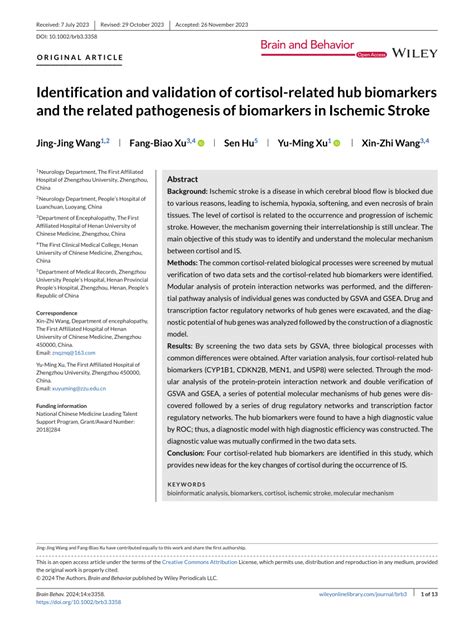 Pdf Identification And Validation Of Cortisol‐related Hub Biomarkers