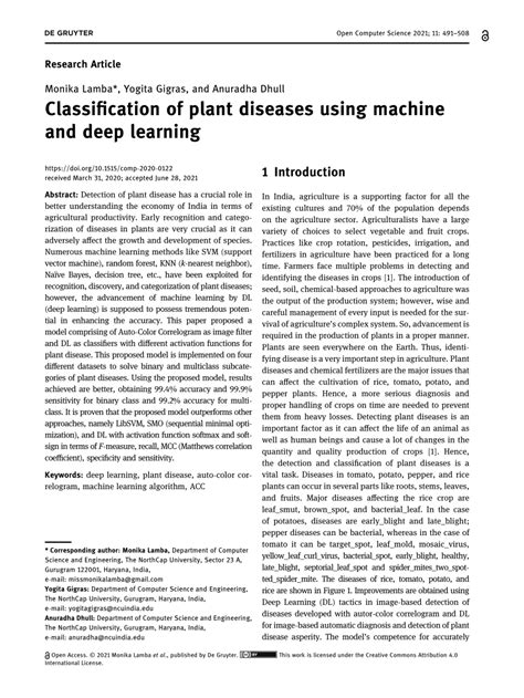 Pdf Classification Of Plant Diseases Using Machine And Deep Learning