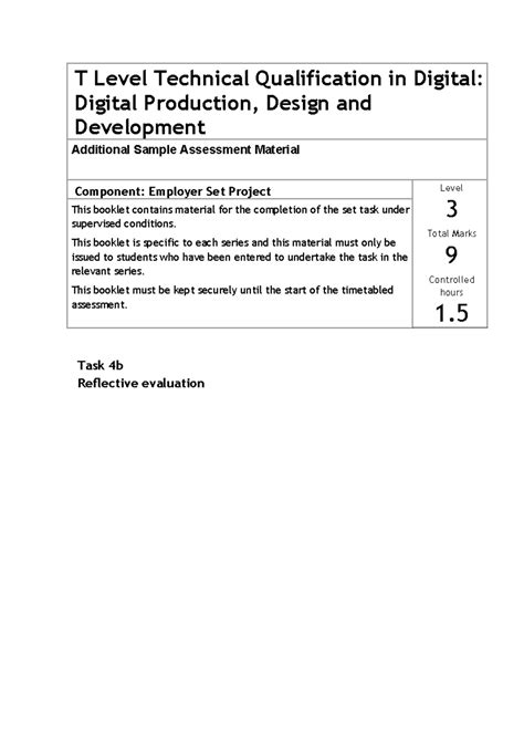 T Level Digital Esp Sample Assessment Employer Set Project Evaluation