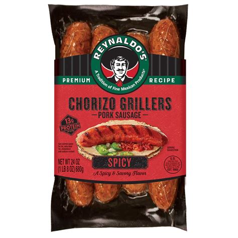 Reynaldos Spicy Pork Chorizo Grillers 3 Oz Each 8 Ct
