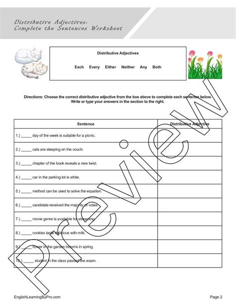 Distributive Adjectives Worksheets Bundle For English Learners And English Teachers Editable
