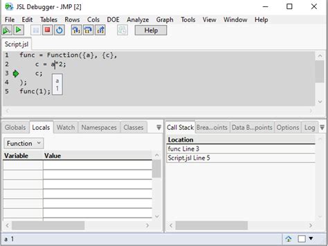 Solved Function Locals In Jsl Debugger Jmp User Community