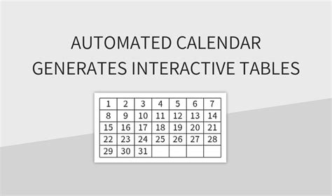 automated calendar generates interactive tables excel template and