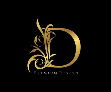 Golden Elegant Letter D Graceful Ornate Style Vector Image