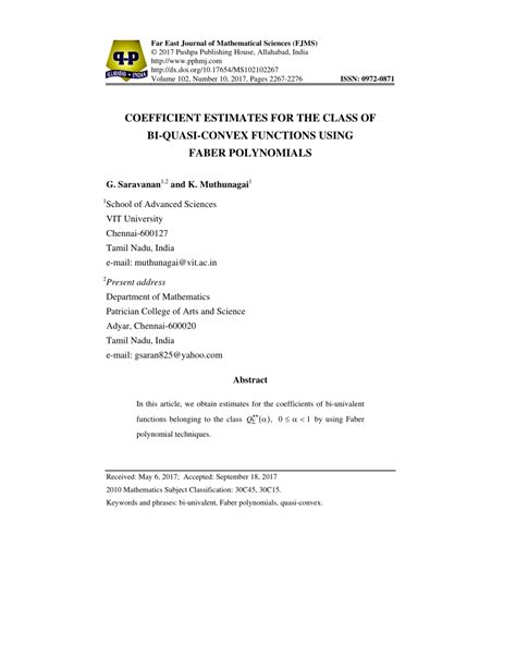 Pdf Coefficient Estimates For The Class Of Bi Quasi Convex Functions
