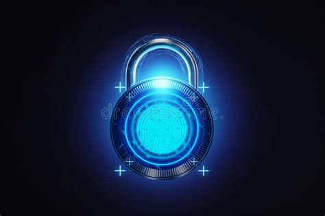 Lock With Fingerprint Hologram Fingerprint Scanner Concept Data Protection Cyber Security