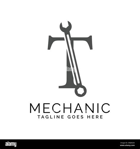 Letter T Logo With Wrench Alphabet T Spanner Logo Design Stock Vector
