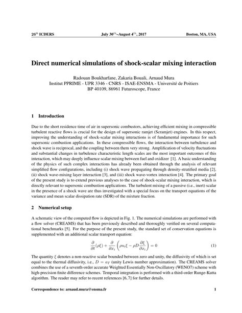 Pdf Direct Numerical Simulations Of Shock Scalar Mixing Interaction